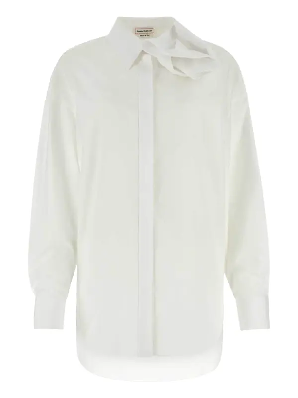 Alexander McQueen Orchid-appliqué Poplin Shirt - White