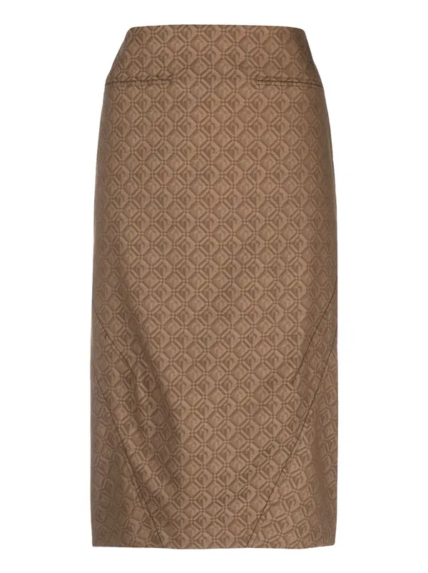 MARINE SERRE Regenerated Moon Diamant Jacquard Midi Skirt - Brown