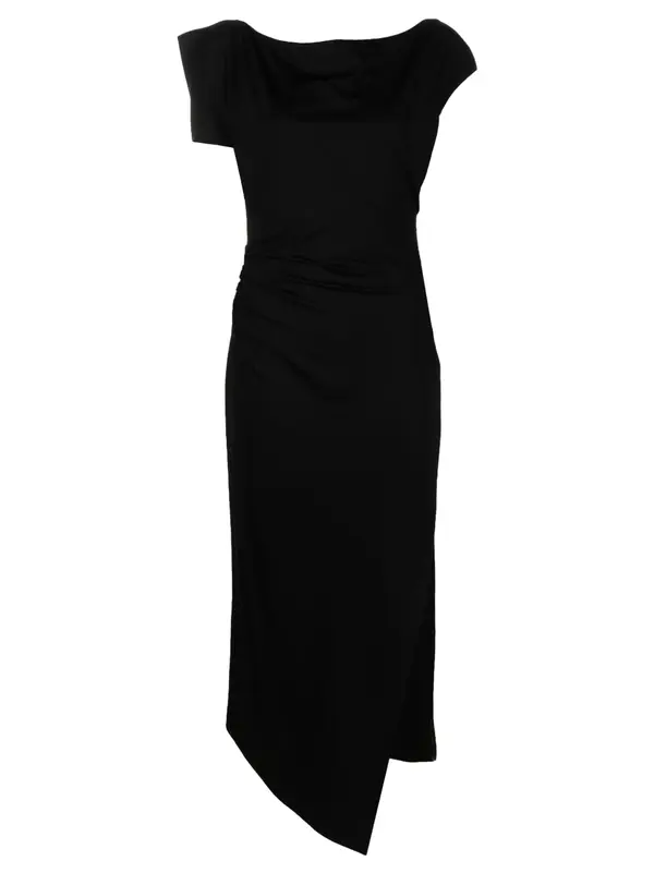 DEL CORE Asymmetric Ruched Midi Dress - Black