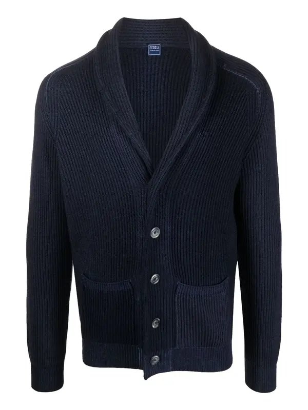 Fedeli Shawl-collar Ribbed Cardigan - Blue