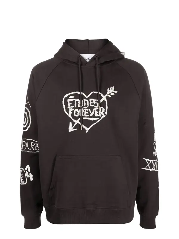 ÉTUDES STUDIO Graffiti-embroidery Organic Cotton Hoodie - Brown