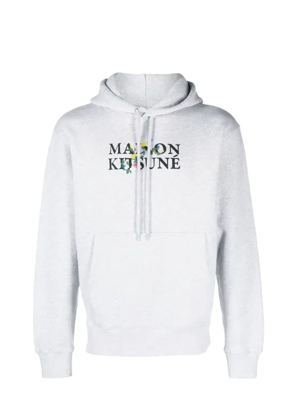 Maison Kitsuné Logo-print Drawstring Cotton Hoodie - Grey