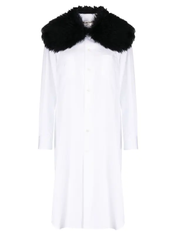 Comme Des Garçons Fur-collar Shirtdress - White