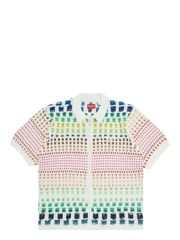 Supreme Gradient Grid Zip Up Polo 'natural - White