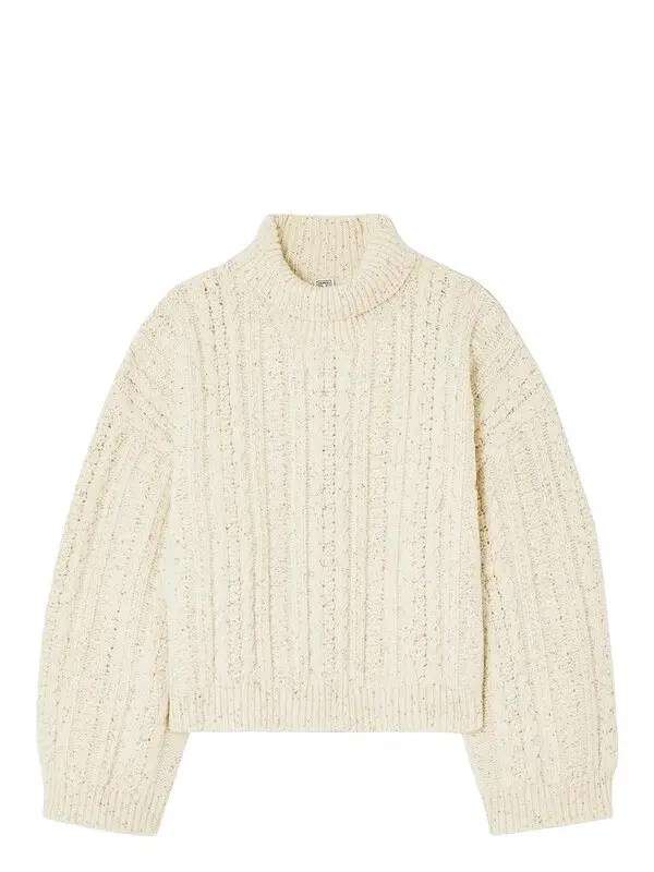 TOTEME Mélange Cable-knit Wool-blend Turtleneck Sweater - Beige