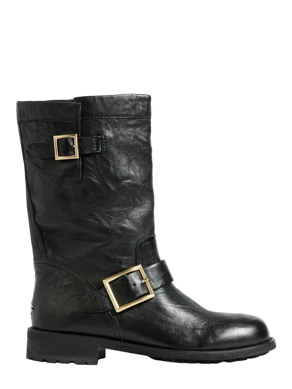 JIMMY CHOO Biker Buckled Leather Boots - Black