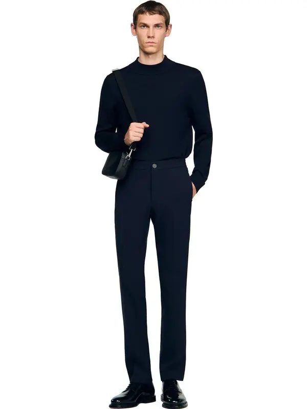 Sandro Straight-leg Jersey Trousers - Navy Blue