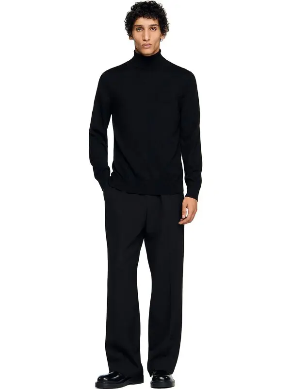 Sandro Turtleneck Wool Knit Sweater - Black