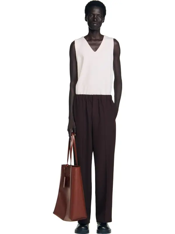 Sandro Wide-leg Jersey Trousers - Chocolate