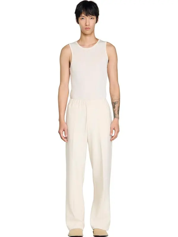 Sandro Wide-leg Jersey Trousers - Ecru