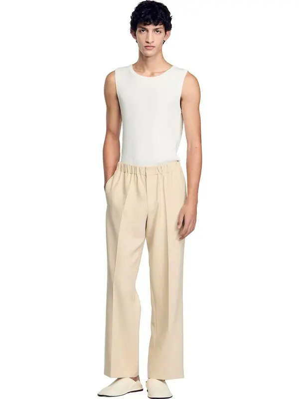Sandro Wide-leg Jersey Trousers - Oats