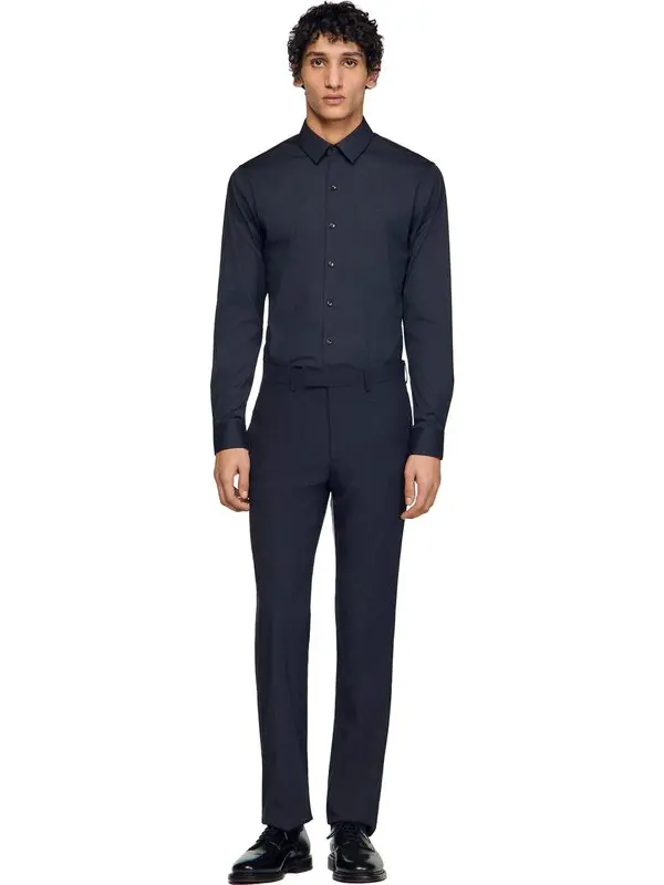 Sandro Fitted Stretch Cotton Shirt - Navy Blue