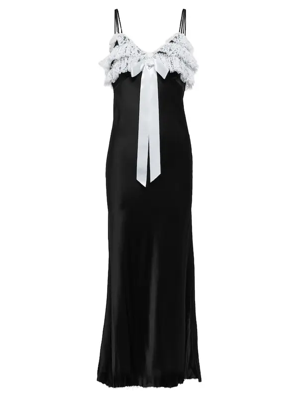 RODARTE Lace-trimmed Silk Maxi Dress - Black