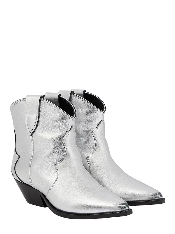 Isabel Marant Dewina Metallic Leather Ankle Boots - Silver