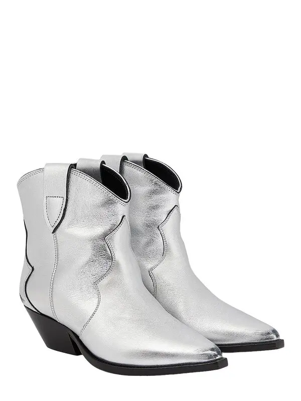 Isabel Marant Étoile Dewina Metallic Leather Ankle Boots - Silver