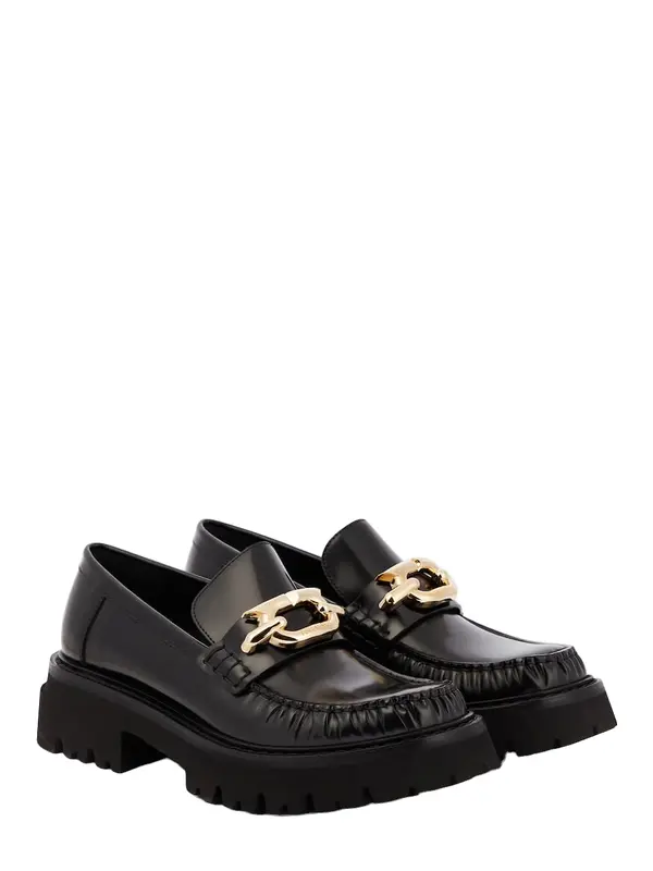 FERRAGAMO Embellished Leather Loafers - Black