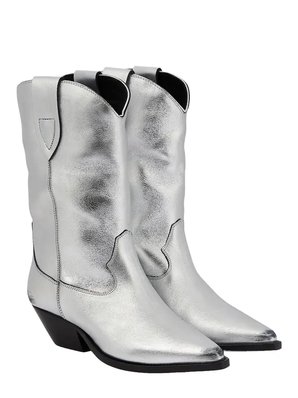 Isabel Marant Duerto Metallic Leather Cowboy Boots - Silver