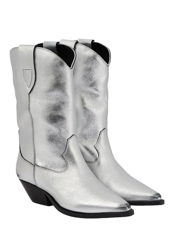 Isabel Marant Étoile Duerto Metallic Leather Cowboy Boots - Silver
