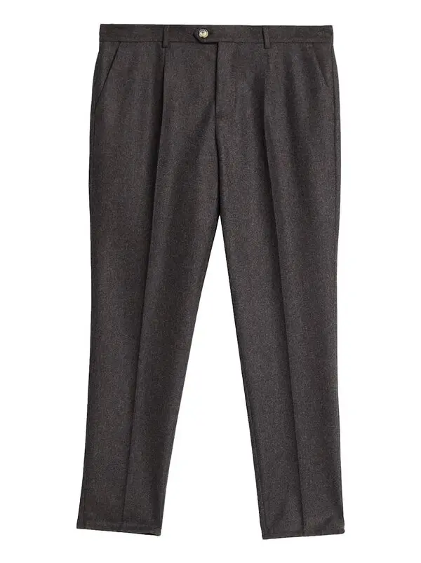 Brunello Cucinelli Wool Flannel Single-pleated Pants - Dark Brown