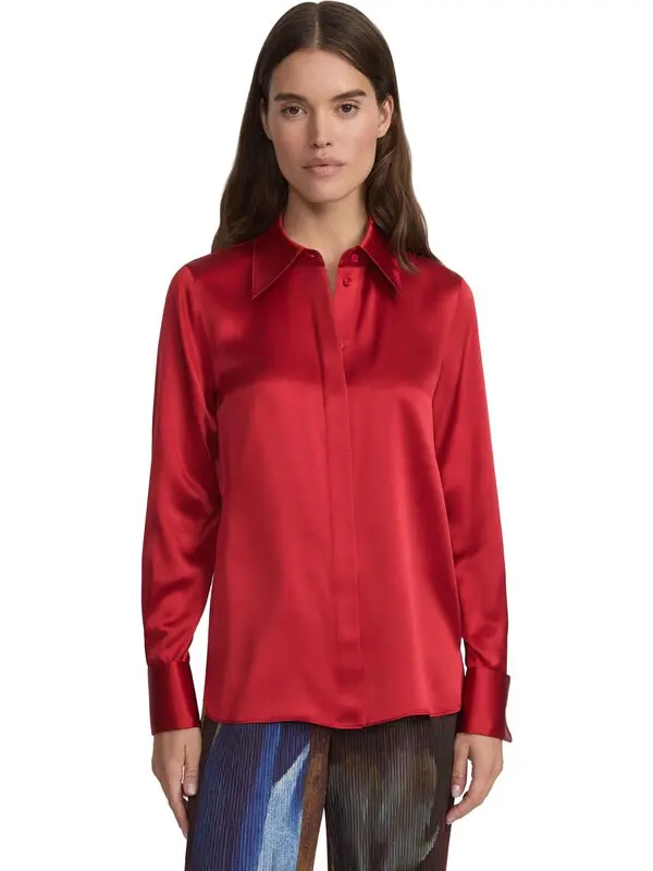 Lafayette 148 New York Silk Long Sleeve French Cuff Blouse - Spark