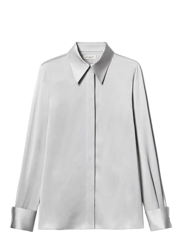 Lafayette 148 New York Silk Charmeuse French Cuff Blouse - Pale Grey
