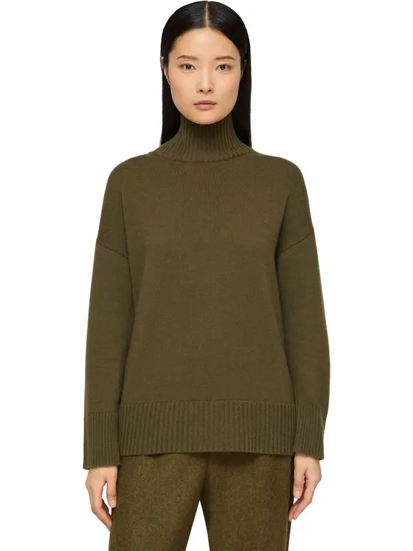Lafayette 148 New York Cashmere Long Sleeve Turtleneck Sweater - Forage Green
