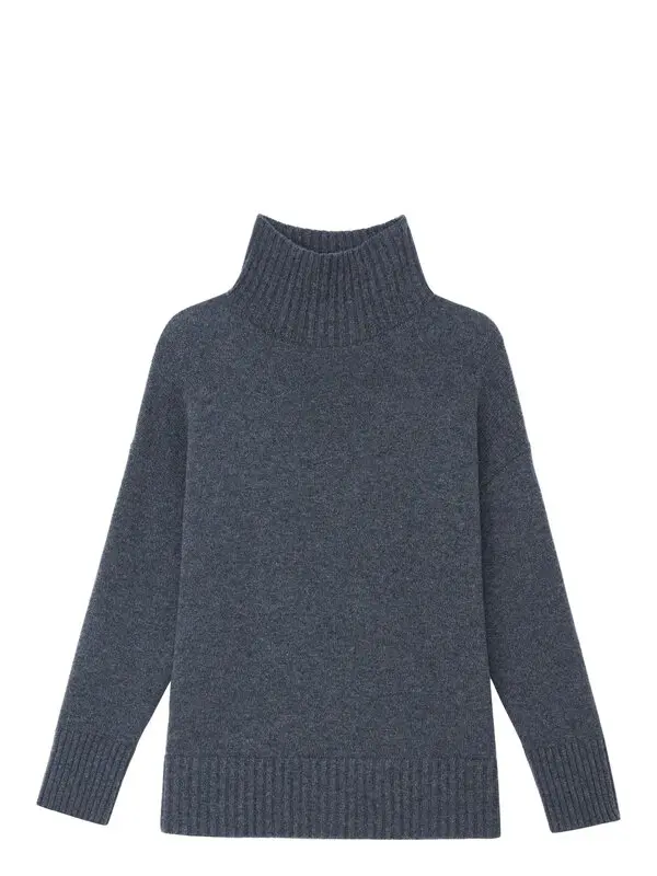 Lafayette 148 New York Cashmere Long Sleeve Turtleneck Sweater - Graphite Melange