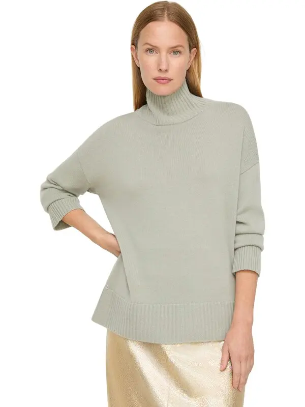 Lafayette 148 New York Cashmere Long Sleeve Turtleneck Sweater - Mist Grey