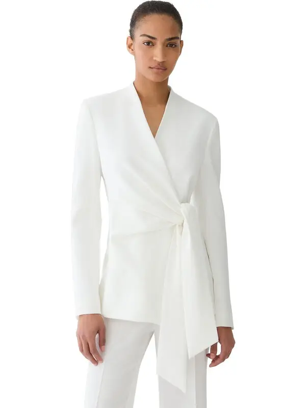 Lafayette 148 New York Crepe V-neck Wrap Blazer - Cloud