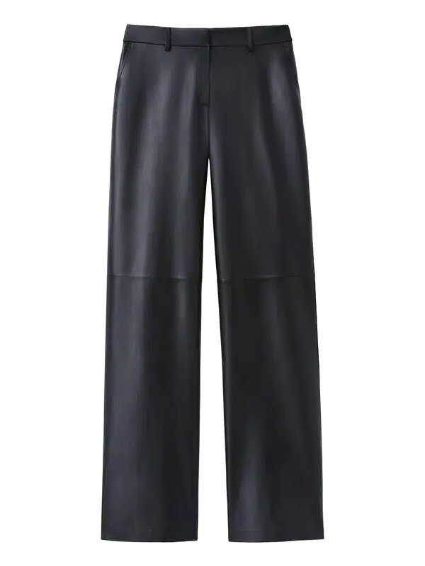Lafayette 148 New York Nappa Leather Mid-rise Straight-leg Pants - Black