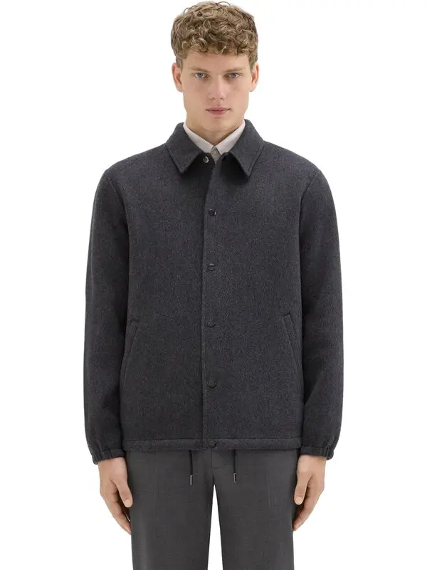 Theory Classic Coaches Jacket In Double-face Wool-cashmere - Dark Charcoal Melange