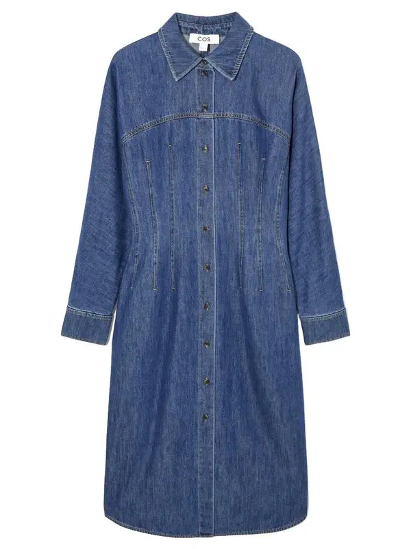 Cos Oversized Waisted Denim Shirt Dress - Blue