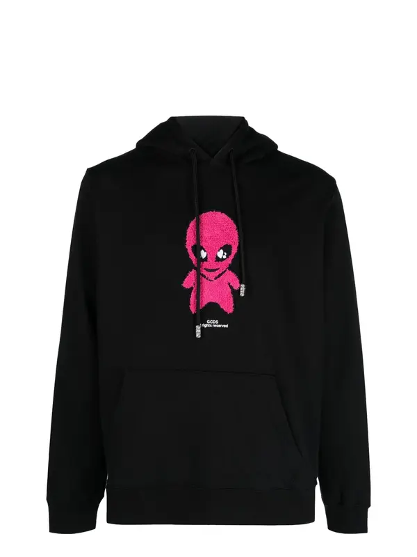 Gcds Alien-patch Cotton Hoodie - Black