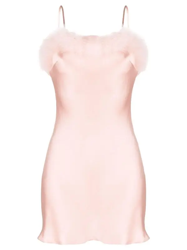 GILDA & PEARL Bibi Feather-trim Silk Slip Minidress - Pink