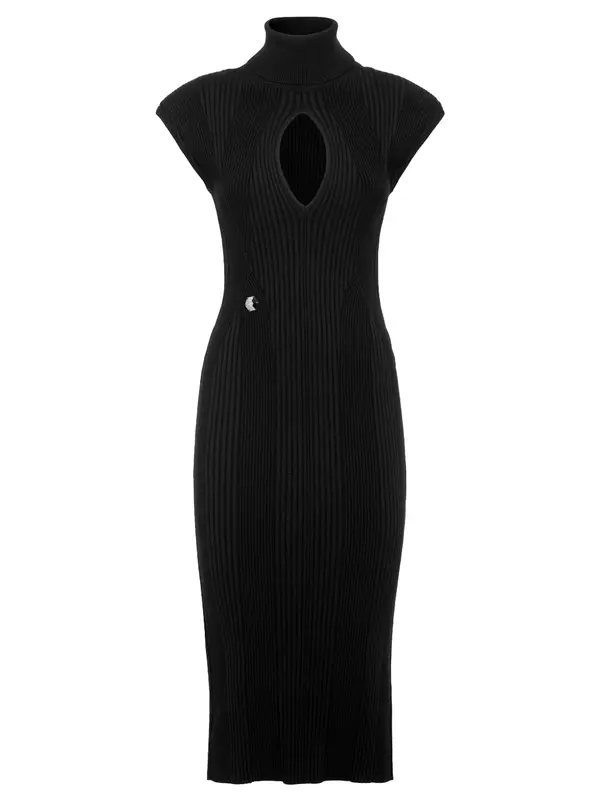 Philipp Plein Shoulder-pads Ribbed Midi Dress - Black