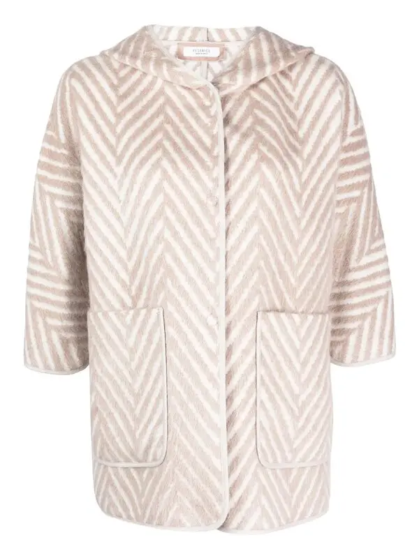 Peserico Herringbone Hooded Cape - Neutrals