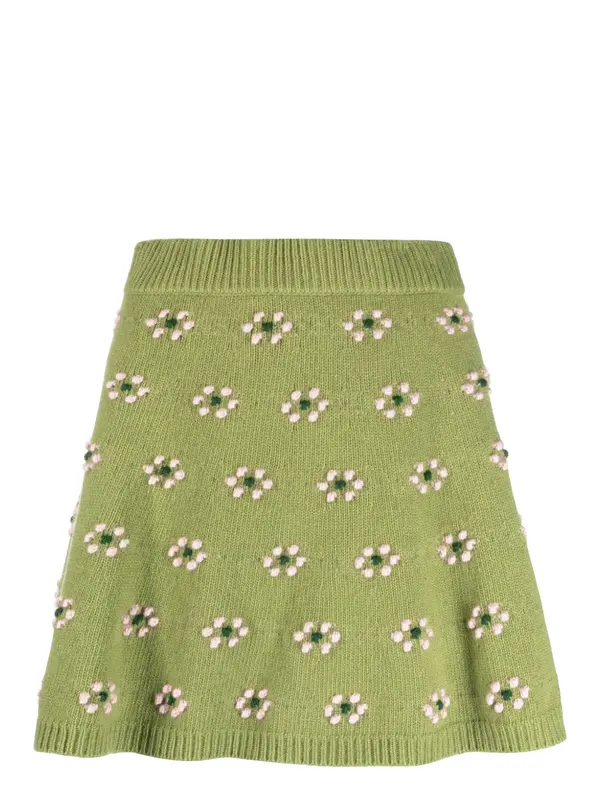 Kenzo Floral-motif Wool Skirt - Green