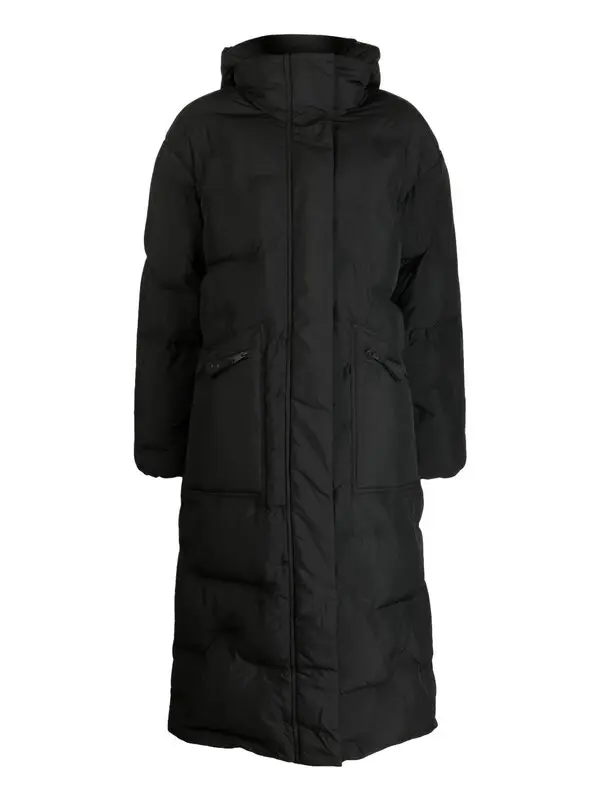 GANNI Hooded Quilted Mid-length Coat - Black