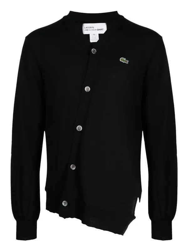 Comme Des Garçons X Lacoste Asymmetric Logo-patch Wool Cardigan - Black