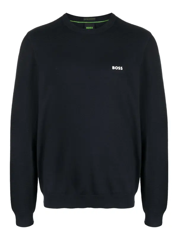BOSS Logo-patch Round-neck Jumper - Blue