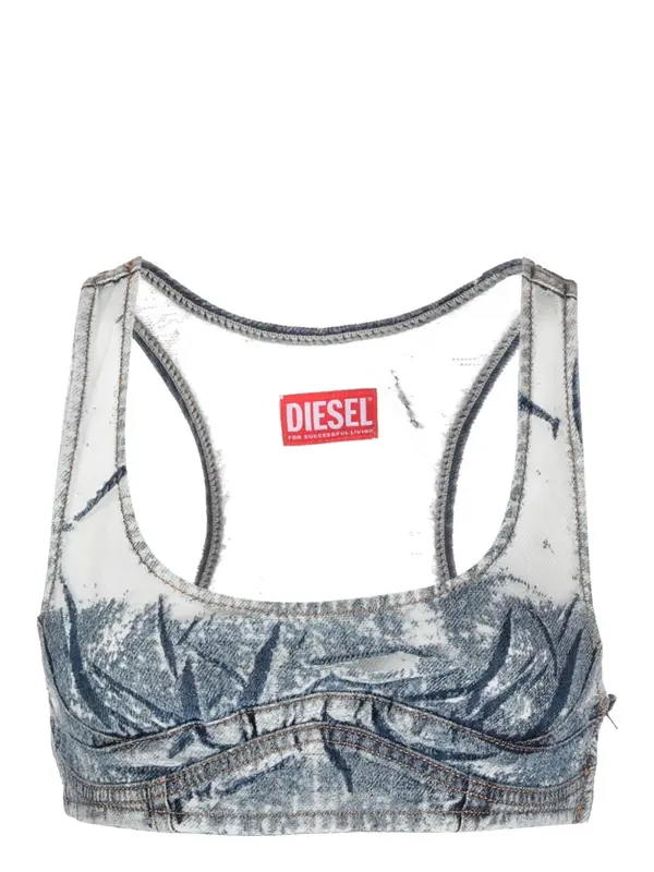 DIESEL Denim Patchwork Mesh Top - Blue