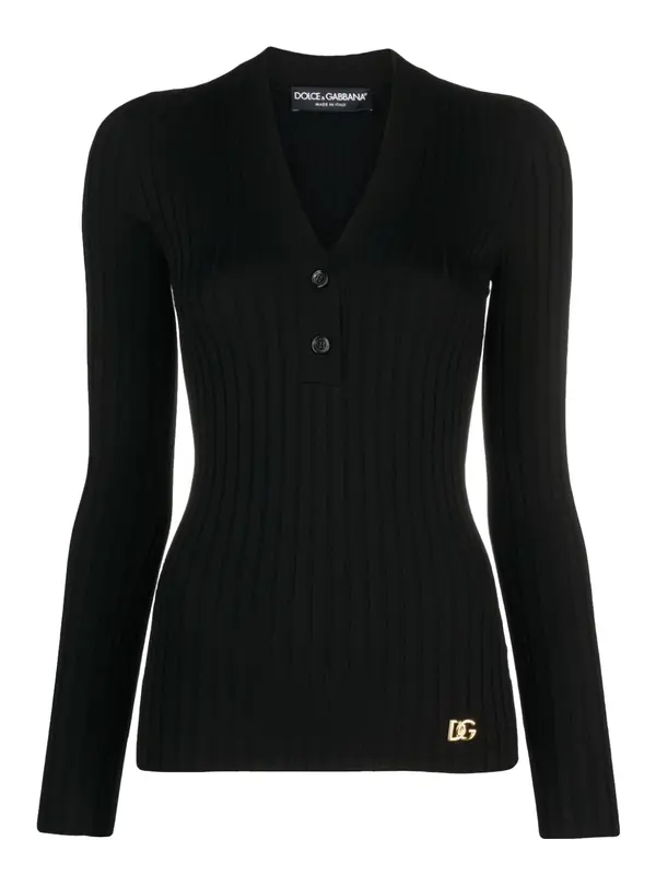 Dolce & Gabbana Logo-plaque Wool-blend Top - Black