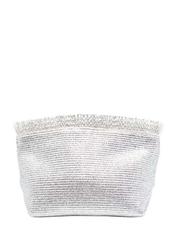 Cult Gaia Shanti Fringed Raffia Clutch - Silver