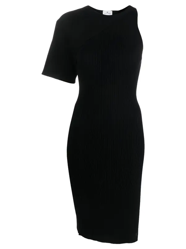 COURREGES Asymmetric Ribbed-knit Midi Dress - Black