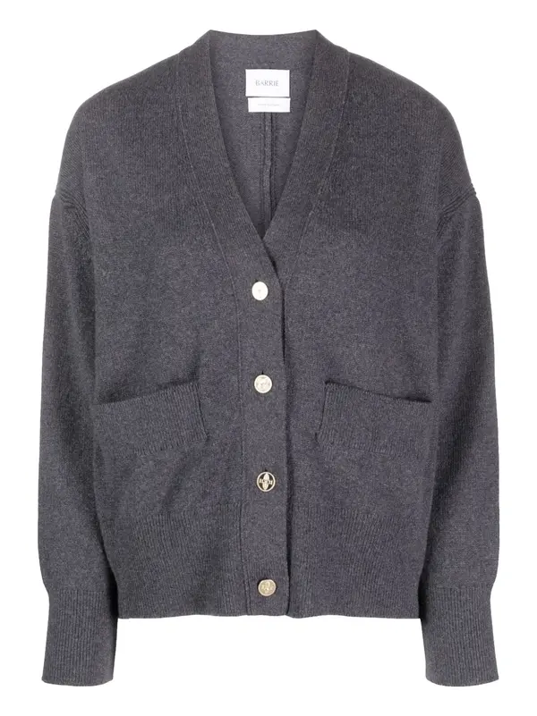 BARRIE Iconic V-neck Cashmere Cardigan - Grey
