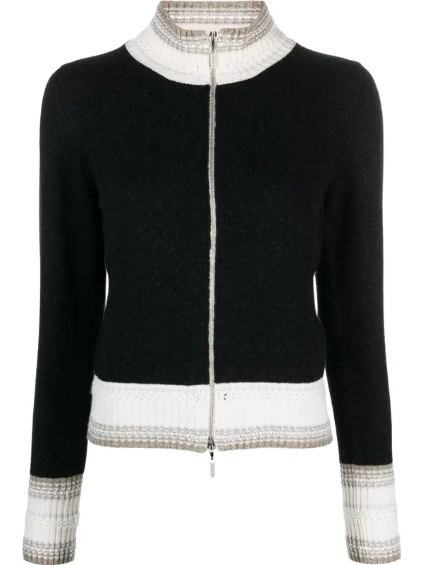 BARRIE Mottled Zip-up Cashmere Cardigan - Black