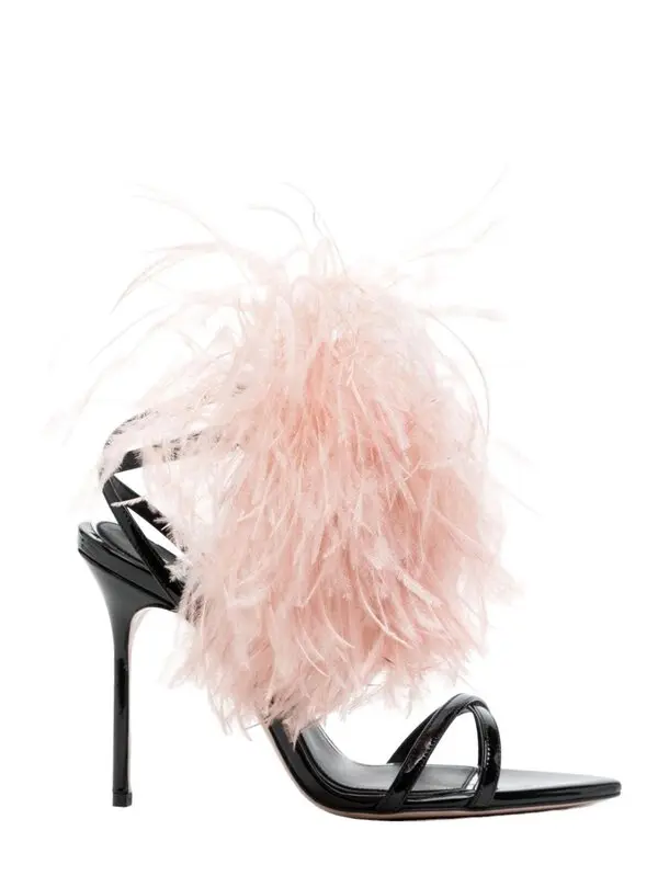 GEDEBE Lily 100mm Feather Sandals - Black
