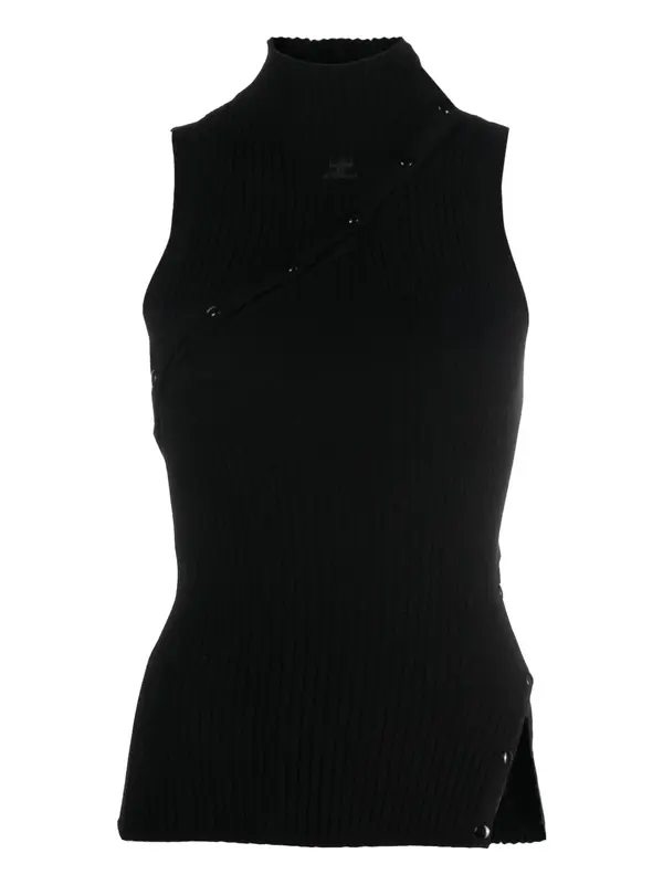 COURREGES Logo-embroidered Ribbed Tank Top - Black