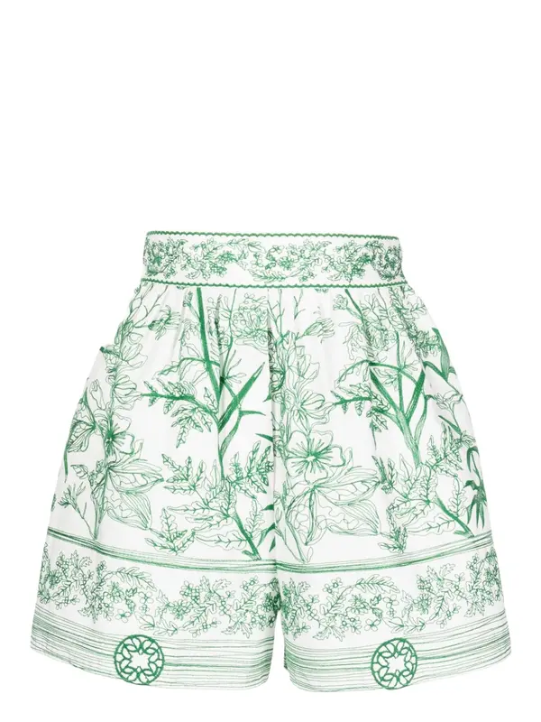 Elie Saab Floral-print High-waist Shorts - White