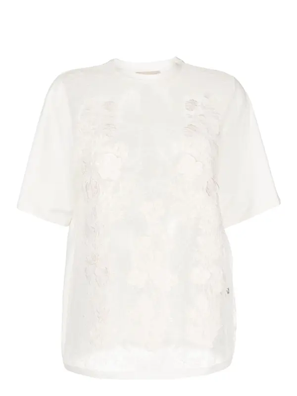 Elie Saab Floral-appliqué T-shirt - White